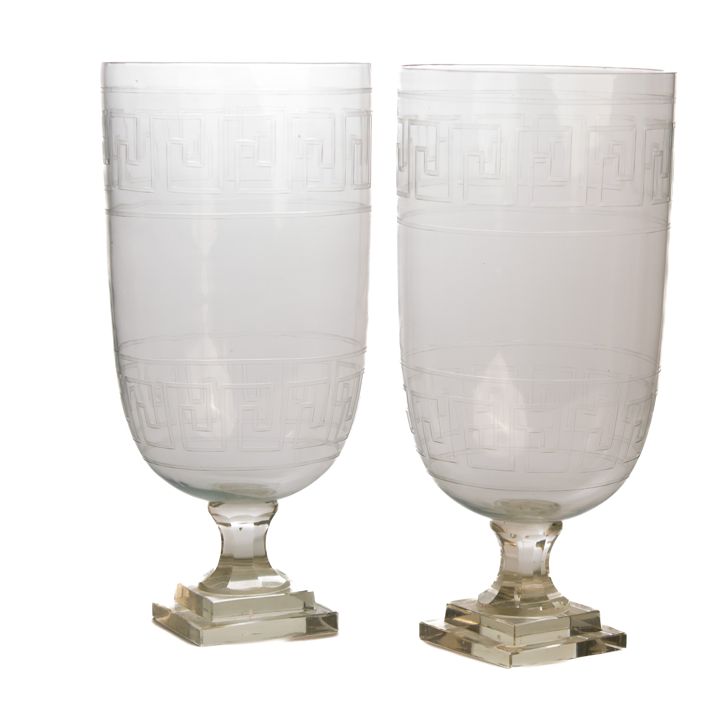 Greek Key Glass Hurricanes